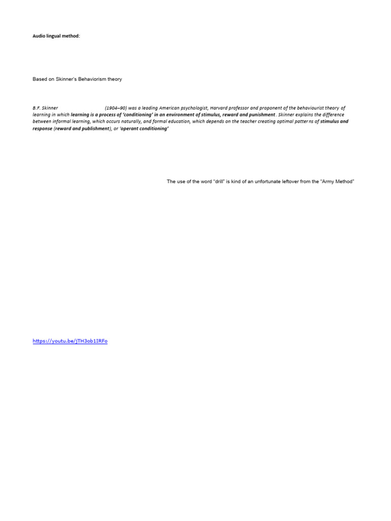 An Overview of The Audio Lingual Method | PDF | Reinforcement ...