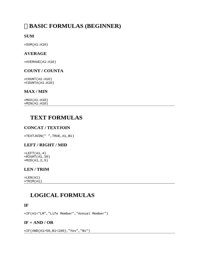 ? Basic Formulas | PDF
