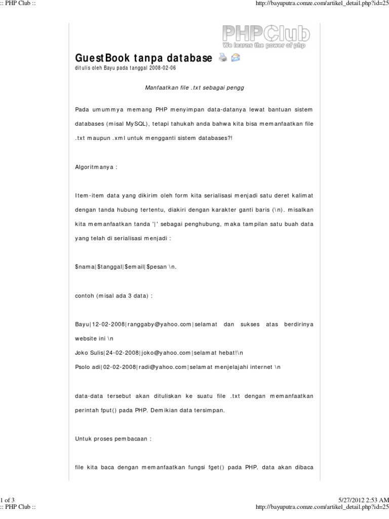 PHP Club - Guest Book | PDF | Kegigihan | File Komputer