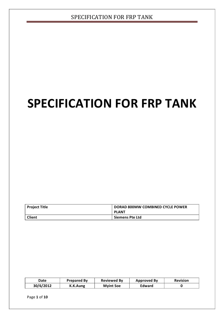 Specification For FRP Tank | PDF | Fibre Reinforced Plastic ...