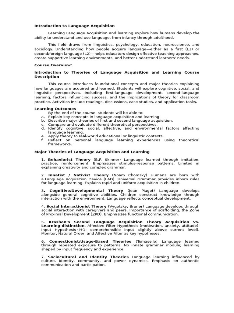 PRELIM LESSON Introduction to Language Acquisition (1) | PDF | Second ...