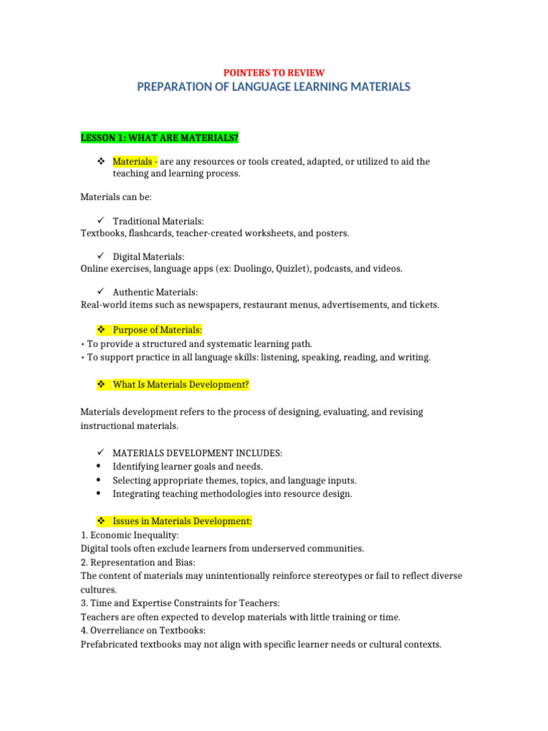 Pointers-Learning Materials | PDF | Learning | Language Acquisition