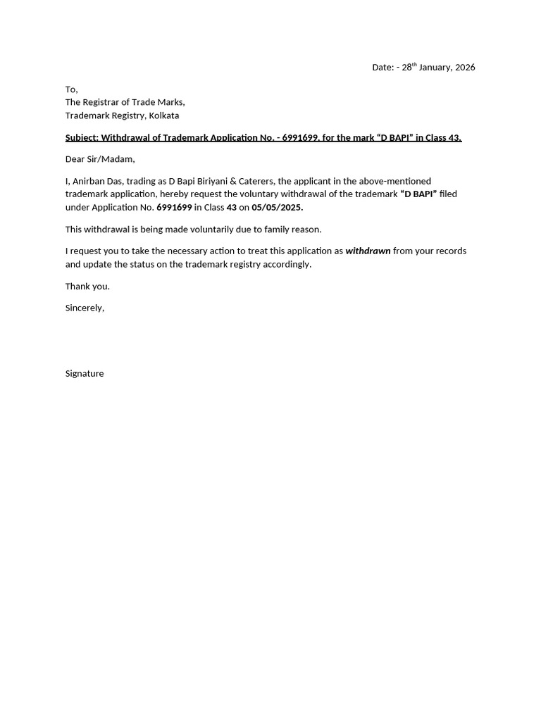 Withdrawn Letter | PDF