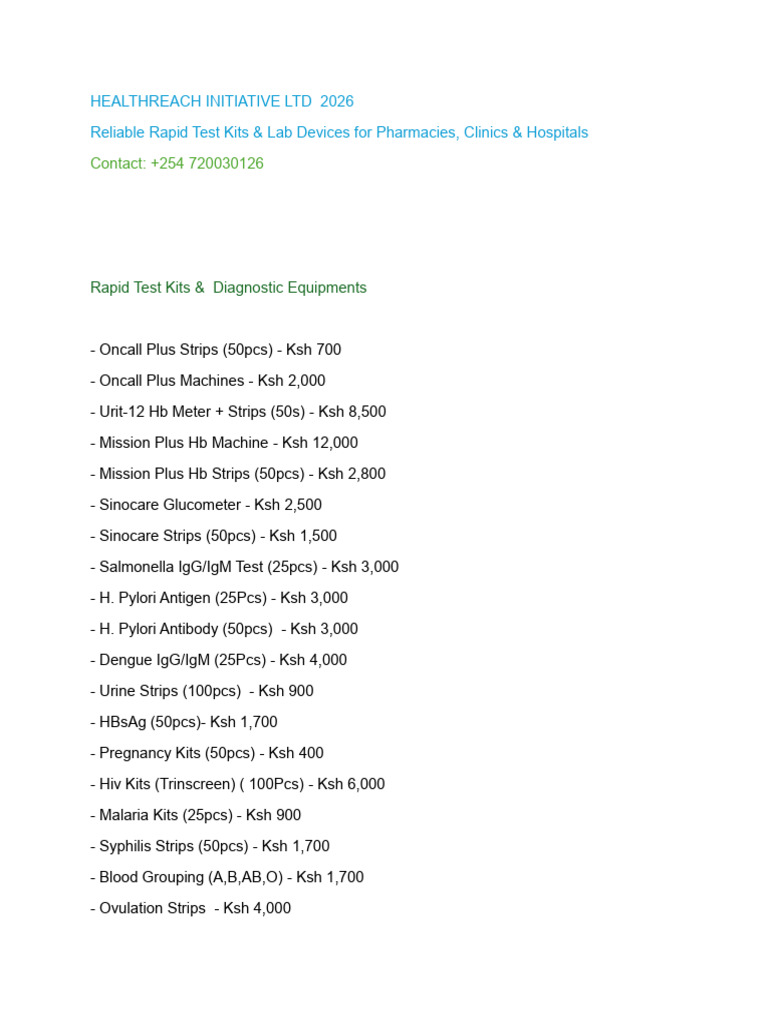 Healthreach Initiative Product Catalogue 2026 | PDF | Medical ...