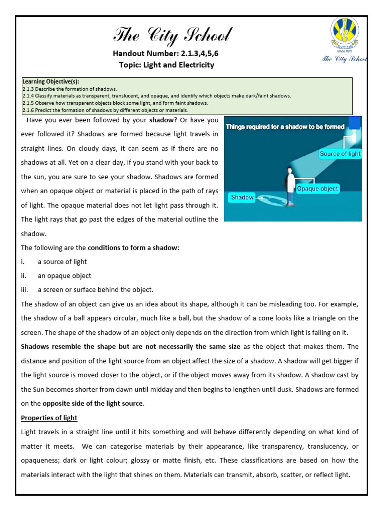Formation of Shadows | PDF | Shadow | Light
