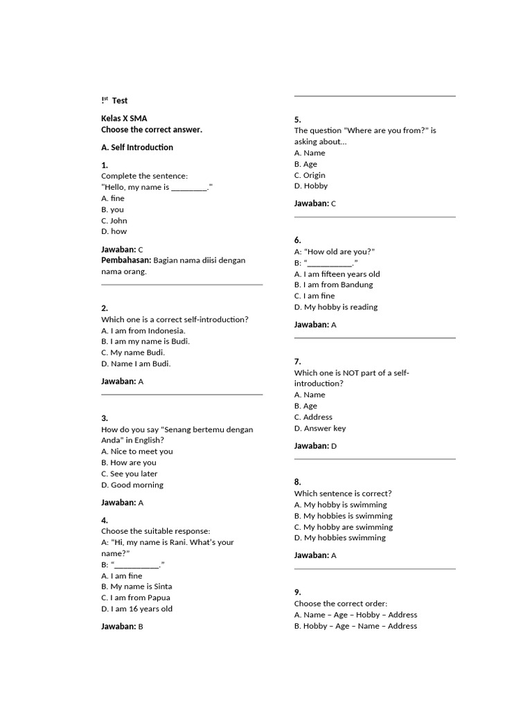 Soal Ujian Materi Introduction | PDF | Semantic Units | Grammatical Number