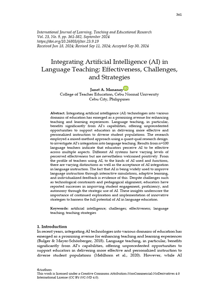 Integrating Artificial Intelligence AI in Language | PDF | Focus Group ...