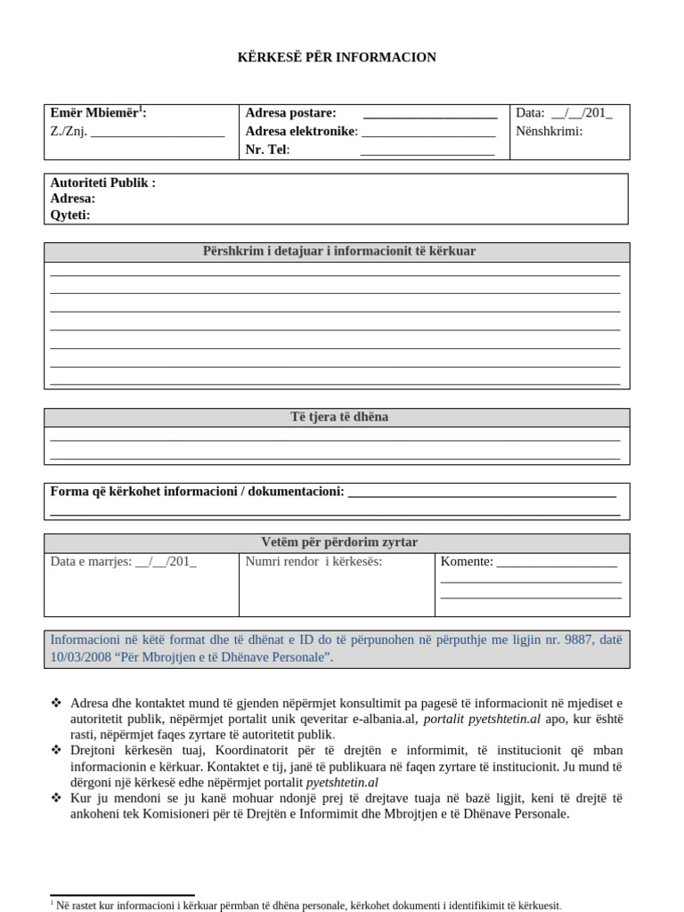 Format Kerkese Per Informacion 1 | PDF