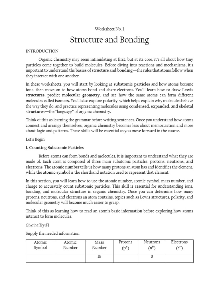 Worksheet 1 Structure and Bonding | PDF | Chemical Polarity | Molecules