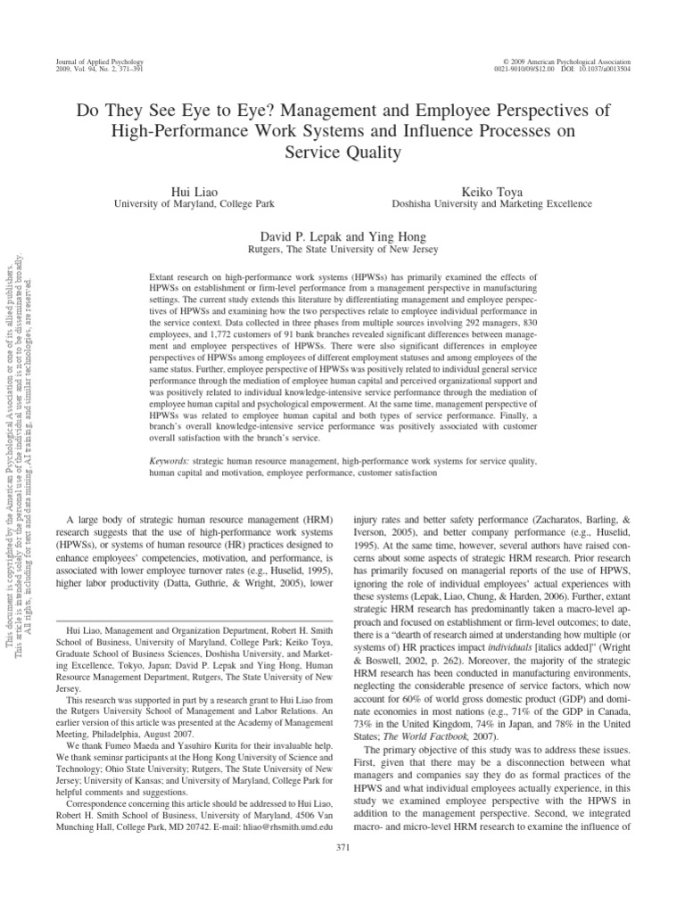 Do They See Eye to Eye Management and Employee Per | PDF | Human ...