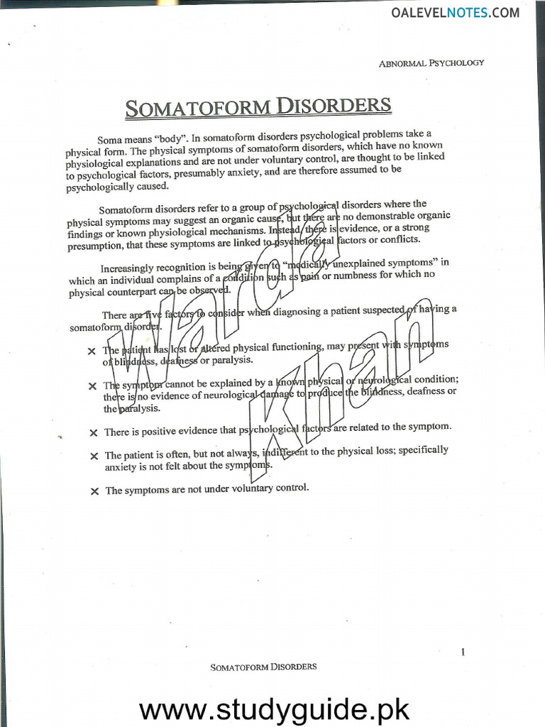 Abnormal Somatoform Disorder | PDF