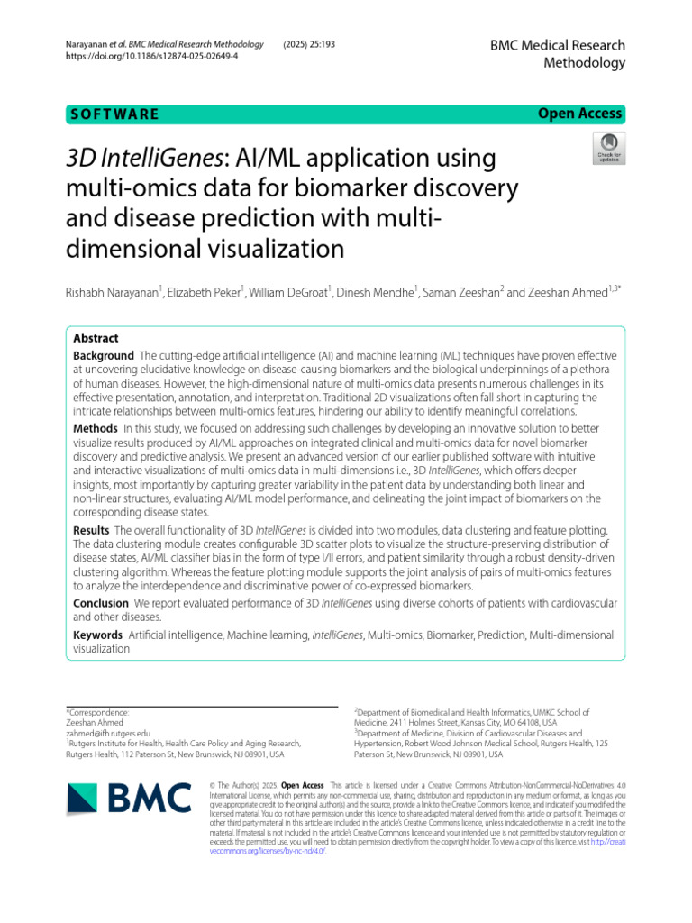 3D Intelligenes AI ML Application Using Multi-Omics Data For Biomarker ...