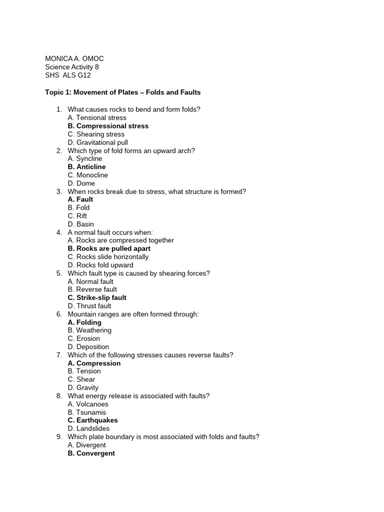 ?Science Activity 8 SHS ALS G12 | PDF | Rock (Geology) | Fault (Geology)