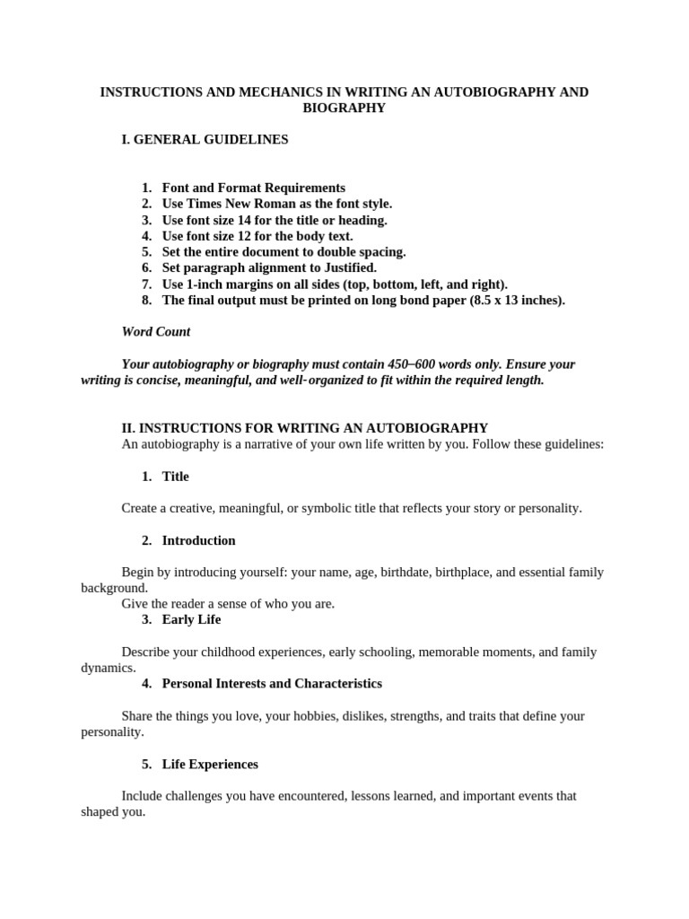 Autobiography and Biography Guidelines and Samples | PDF | Narrative ...