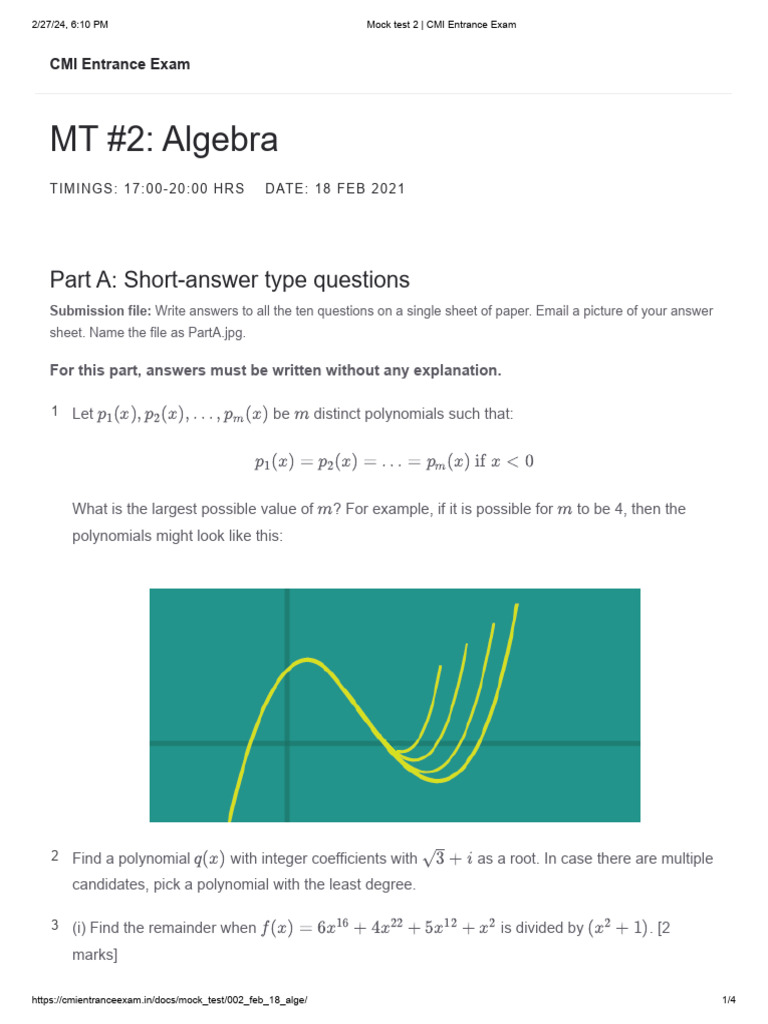 Mock Test 2 - CMI Entrance Exam | PDF | Polynomial | Algorithms