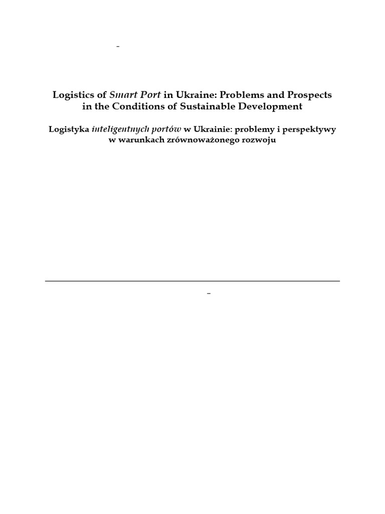 Logistics of Smart Portin Ukraine Problems and Prospects in the ...