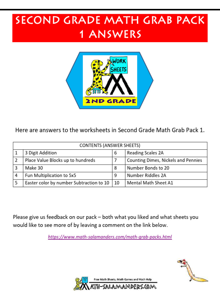 Second Grade Math Grab Pack 1ans (1) | PDF | Mathematics | Arithmetic