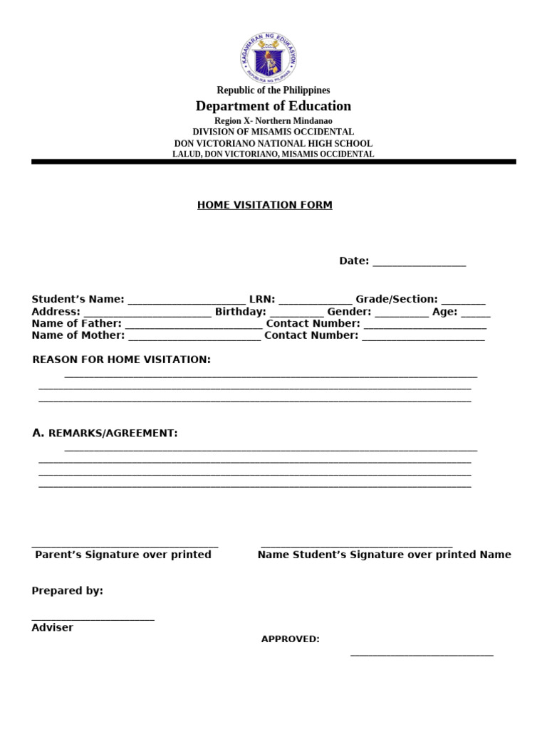 Home Visitation Form | PDF