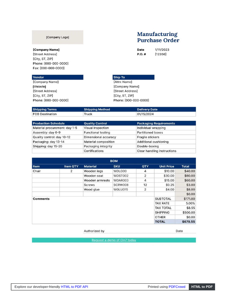 Cin7 Manufacturing Purchase Order Template.webp | PDF