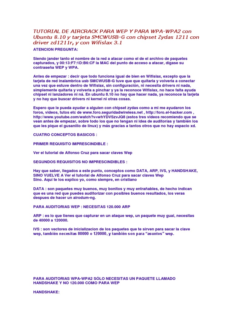 Tutorial de Aircrack para Wep y para Wpa | PDF | Red de computadoras | Wifi