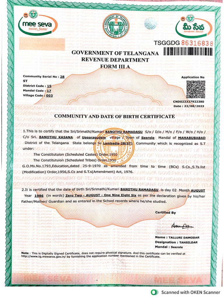 Cast and Income Certificate My Family_1 | PDF