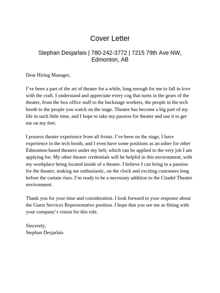 Citadel Cover Letter | PDF