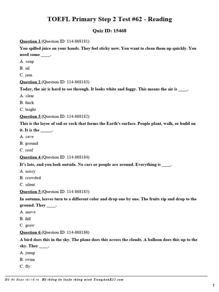 TOEFL Primary Step 2 Test 62 Reading | PDF | Water | Grand Canyon
