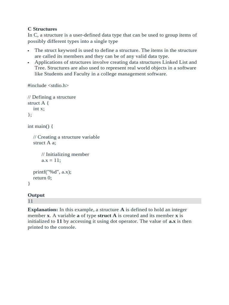 C Structures For A Section | PDF | Pointer (Computer Programming ...