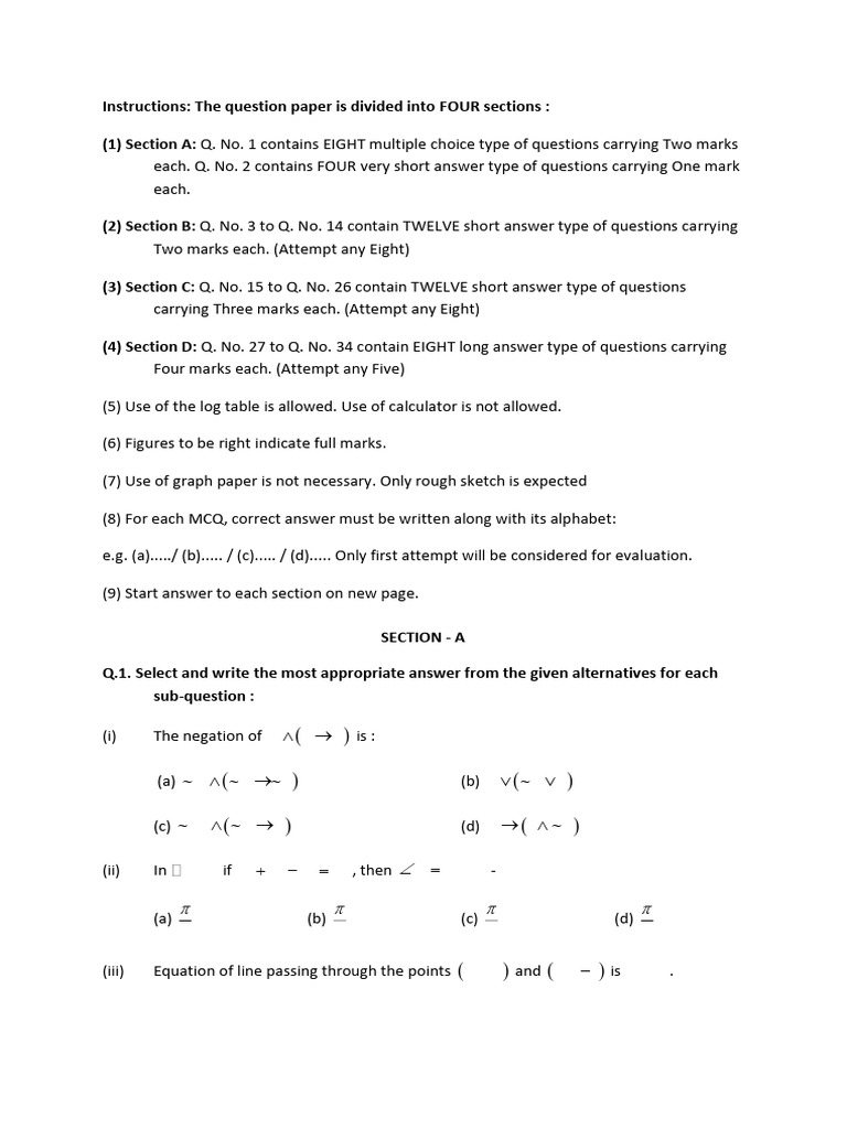 Mathematics 2022 Question Paper | PDF | Multiple Choice | Mathematics