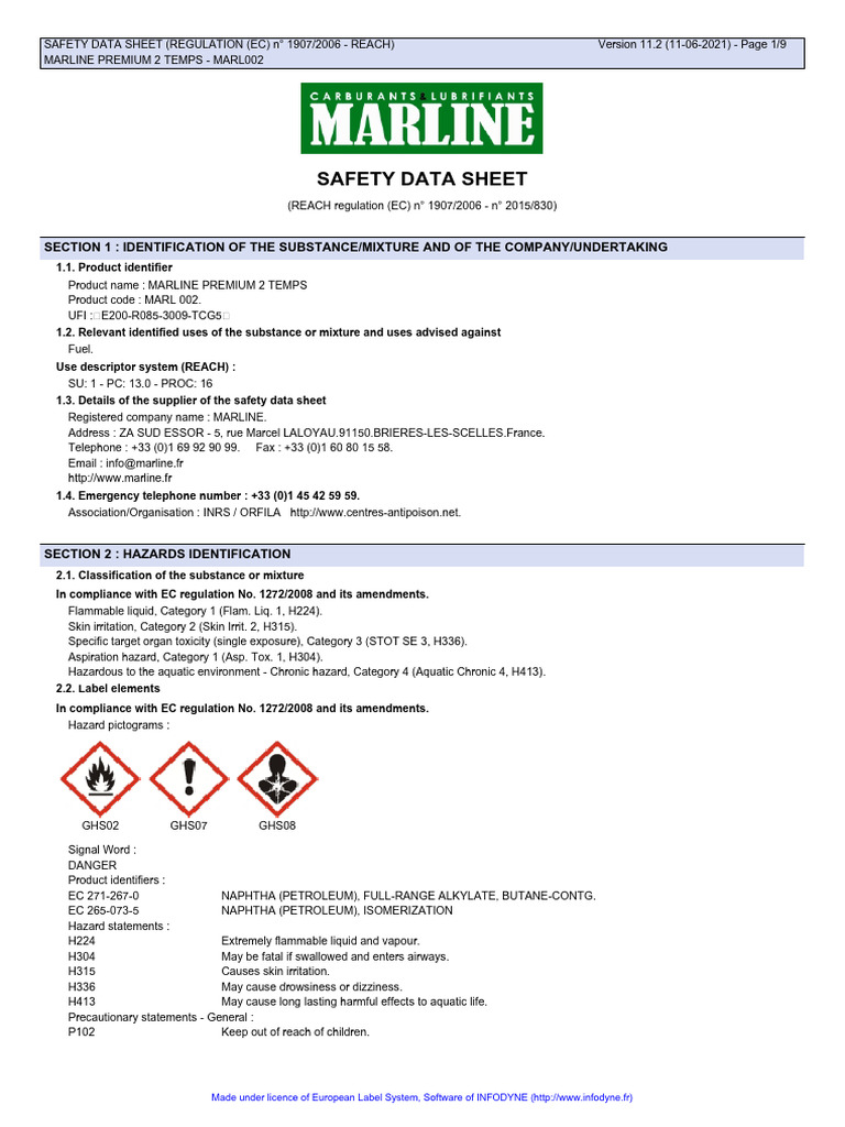 COSH-001 Marline Fuel - 2 Stroke | PDF | Toxicity | Toxicology
