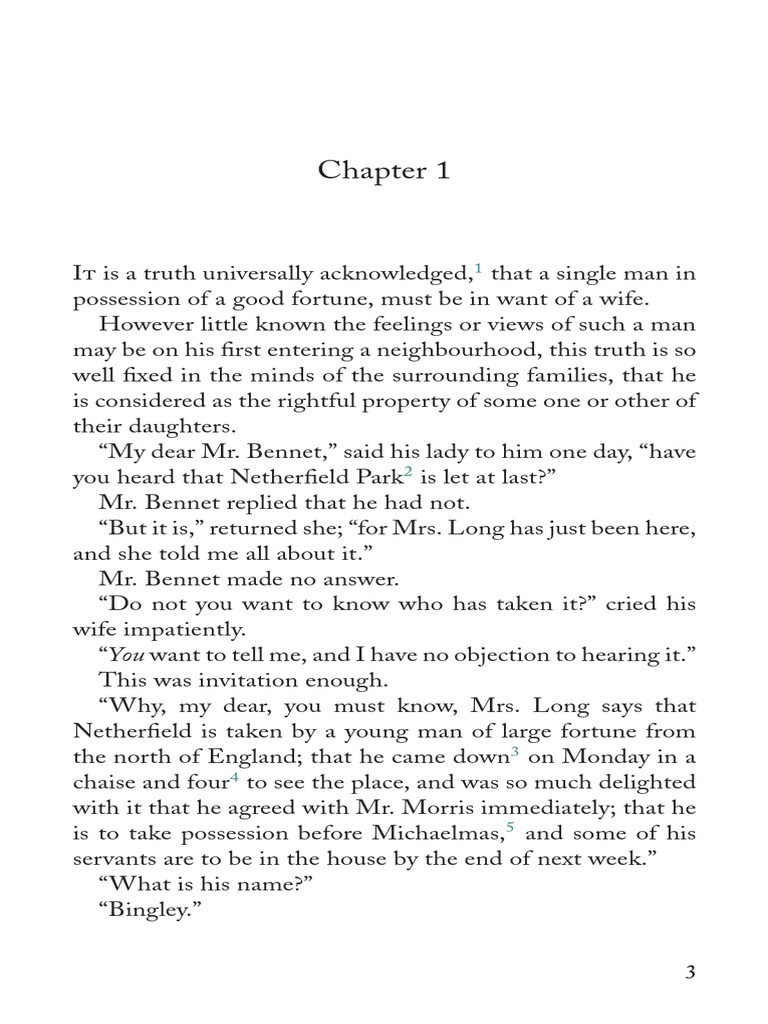 Pride and Prejudice - Vol. I, Ch. 1 | PDF | Pride And Prejudice