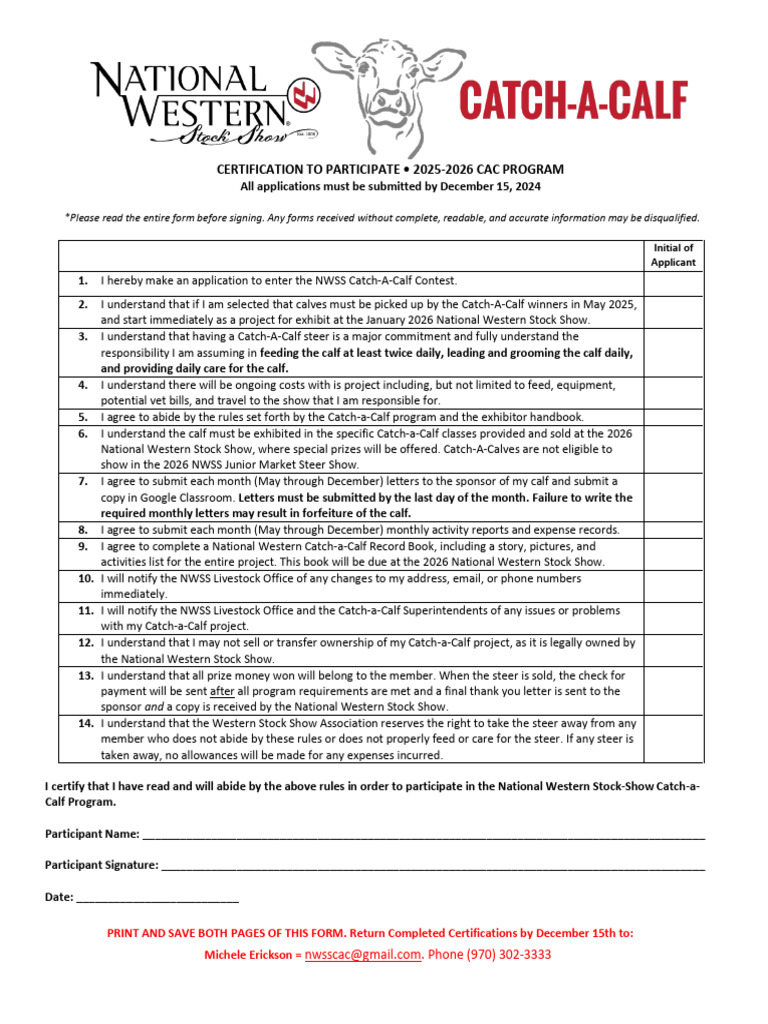 Catch A Calf Application 2025 2026 Final | PDF