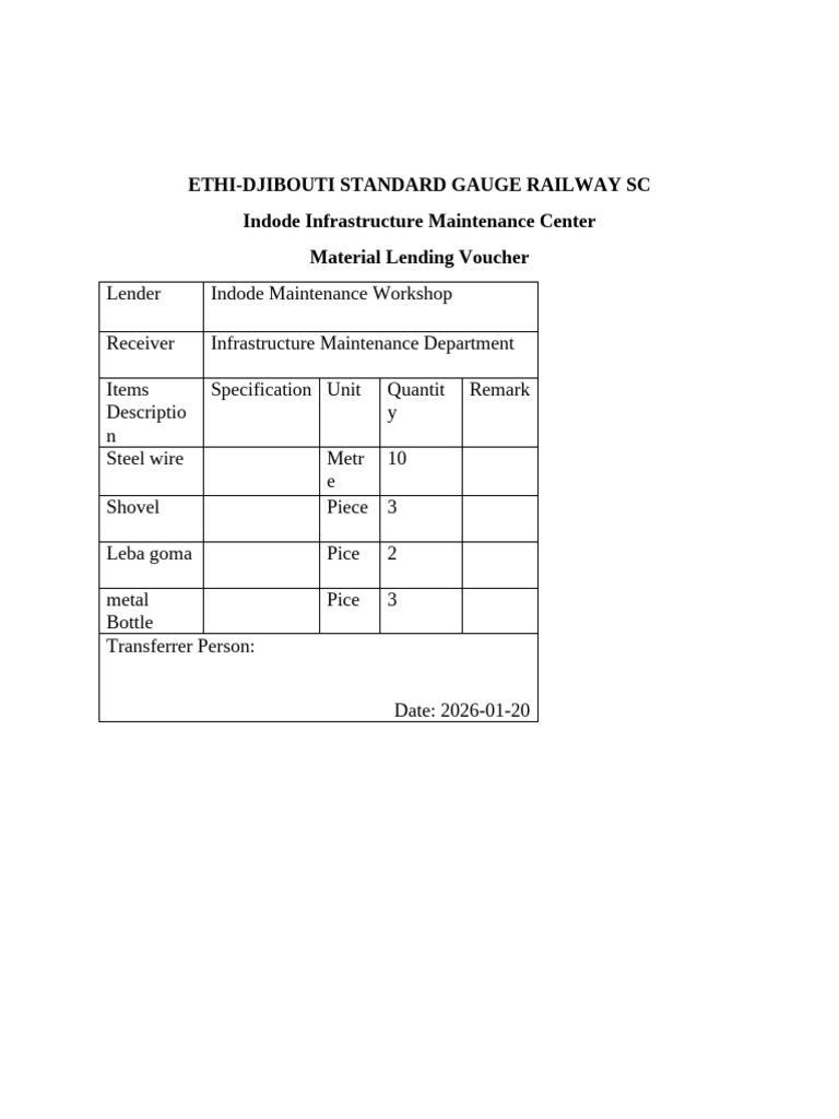 Material Lending Voucher | PDF