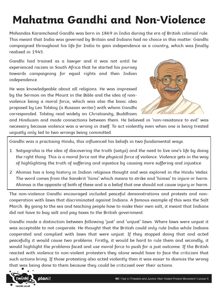 Mahatma Gandhi and Non-Violence Information Sheet | PDF | Mahatma ...
