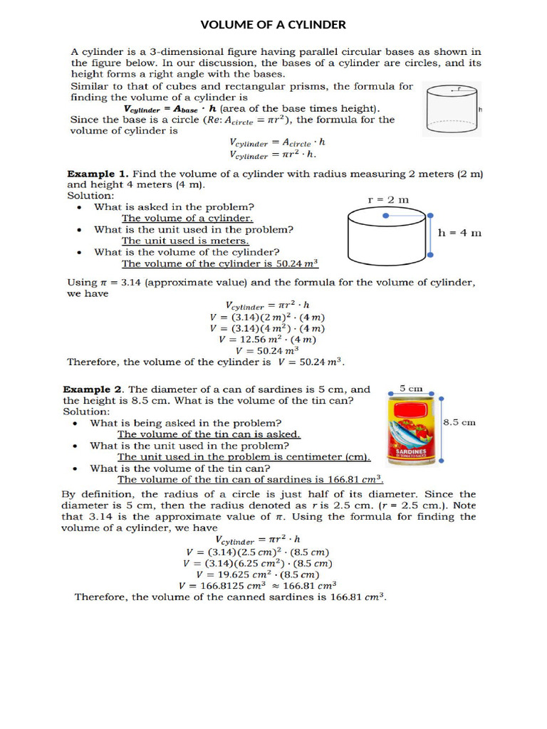 Volume of A Cylinder | PDF