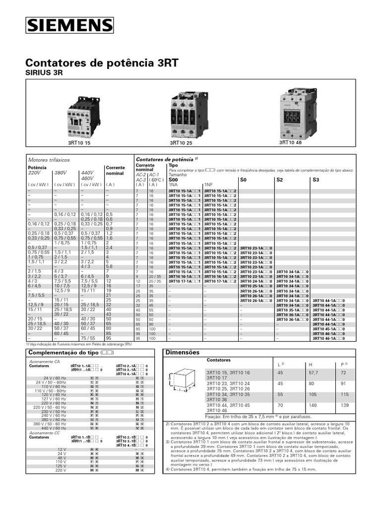 Contatores 3RT e Relés - Siemens | PDF | Componentes elétricos | Fiação ...