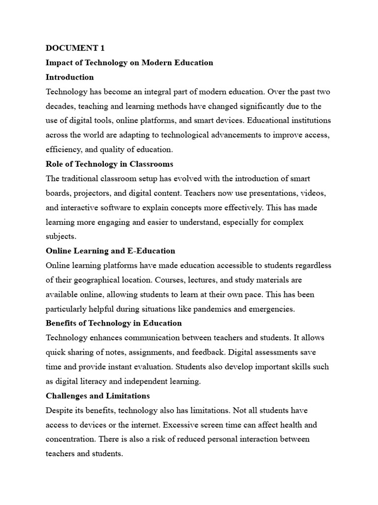 Impact of Technology On Modern Education | PDF | Climate Change ...