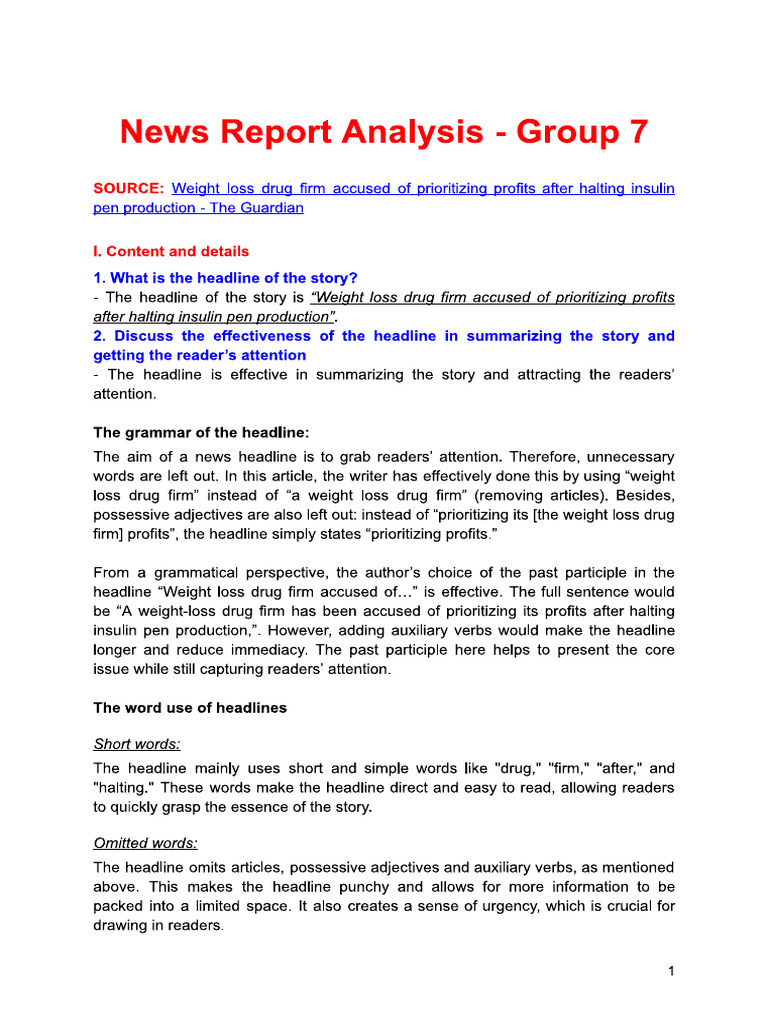 News Report Analysis | PDF