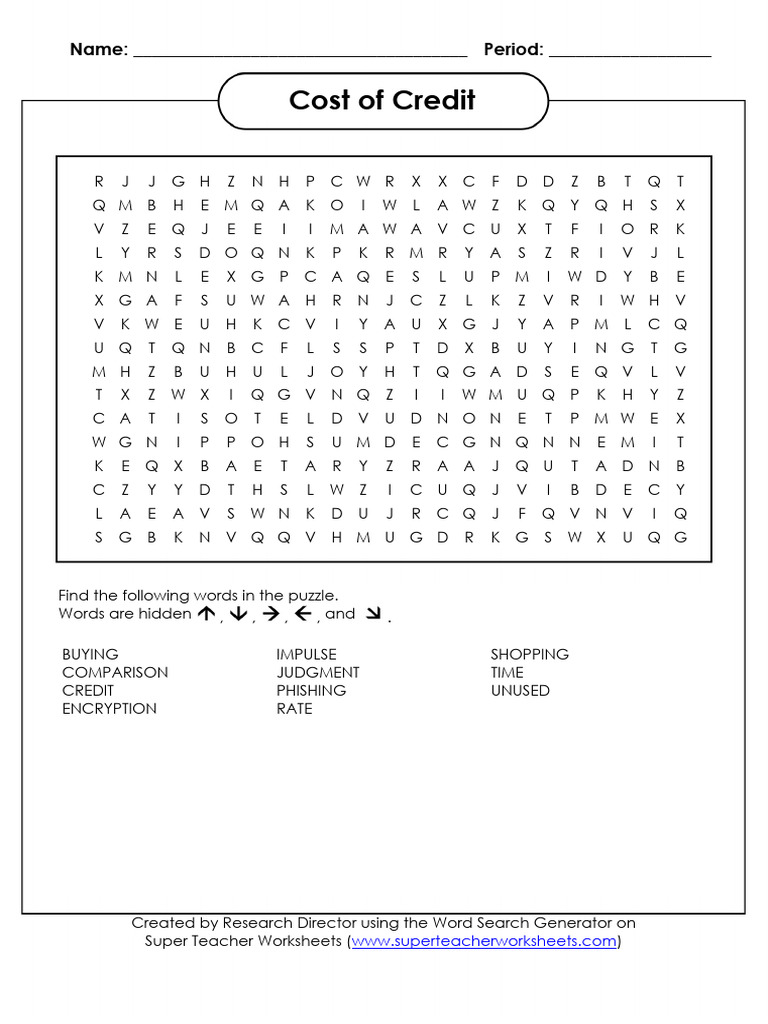 Super Teacher Worksheets Cost of Credit | PDF | Word Search | Word Puzzles