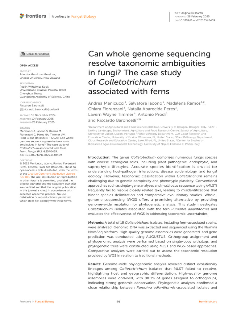 Can Whole Genome Sequencing Resolve Taxonomic Ambiguities in Fungi the ...