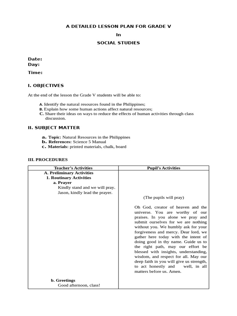 A Detailed Lesson Plan For Grade V Joy 083407 | PDF | Weathering | Soil