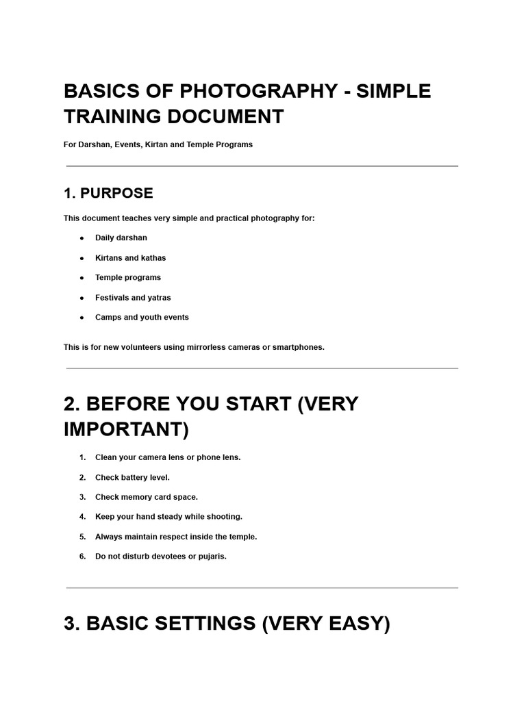 Basics of Photography - Simple Training Document | PDF | Camera ...