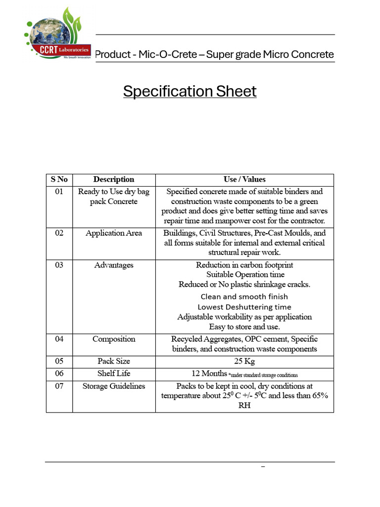 Specification Sheet Mic O Crete | PDF | Concrete | Building Technology