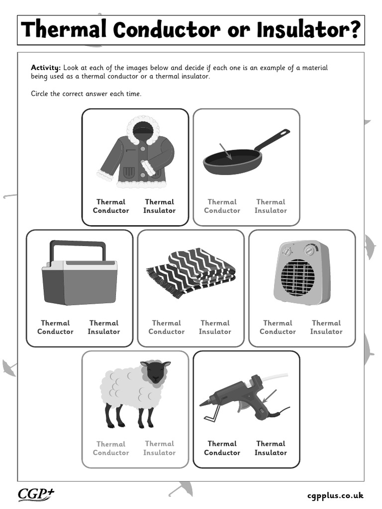 Thermal Conductors and Insulators Conductor or Insulator (Year 5) Black ...