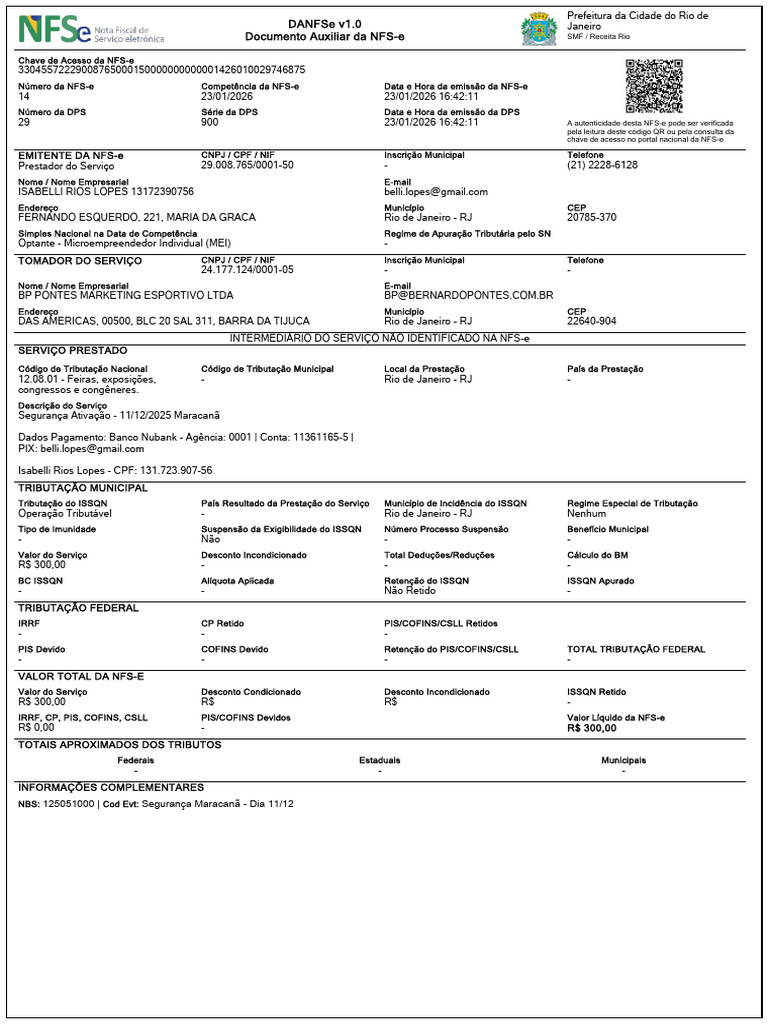 Nota Maracanã 11.12.25(BP Pontes) | PDF | Pagamentos