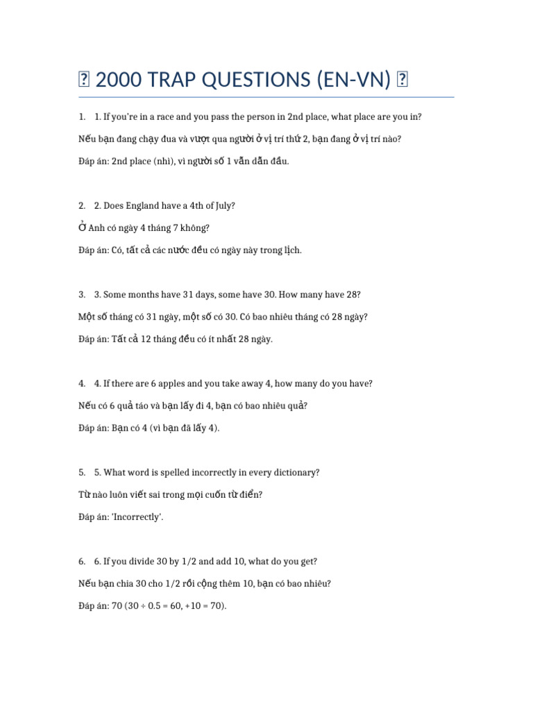 Trap 2000 Questions | PDF