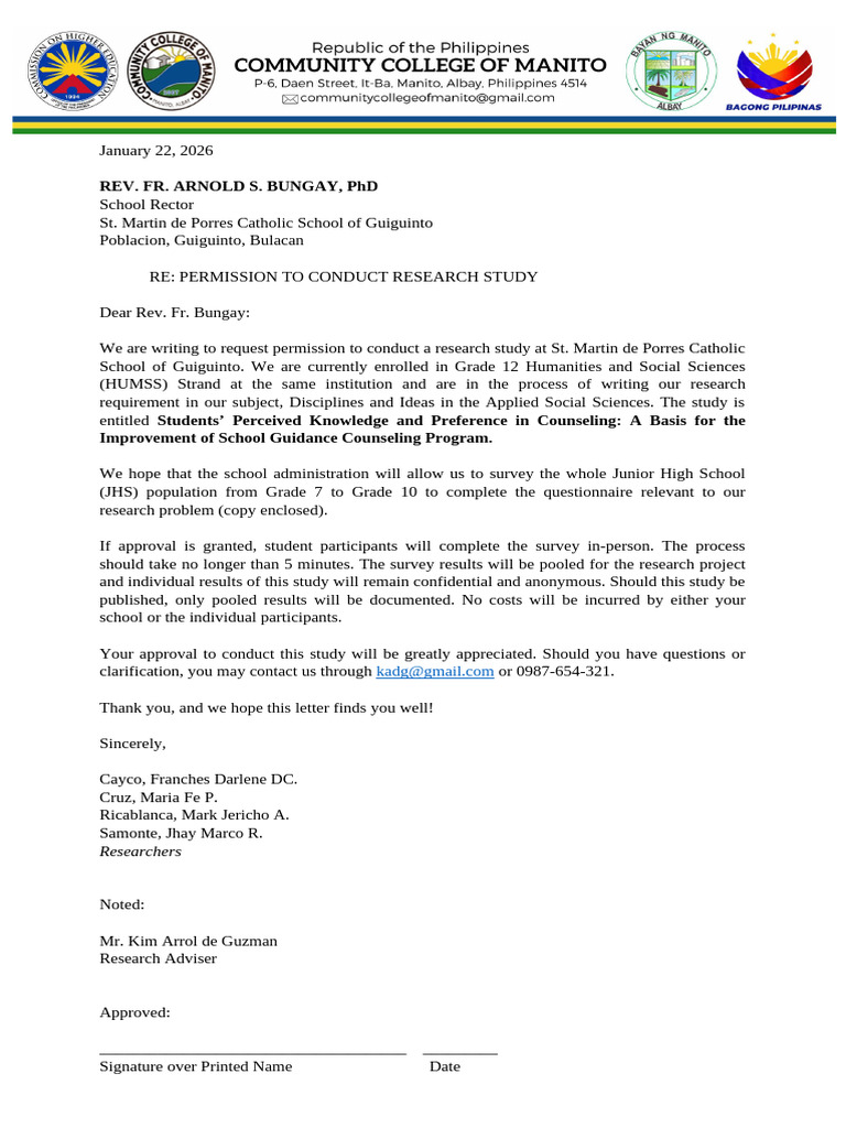Letter For Approval To Conduct Study | PDF