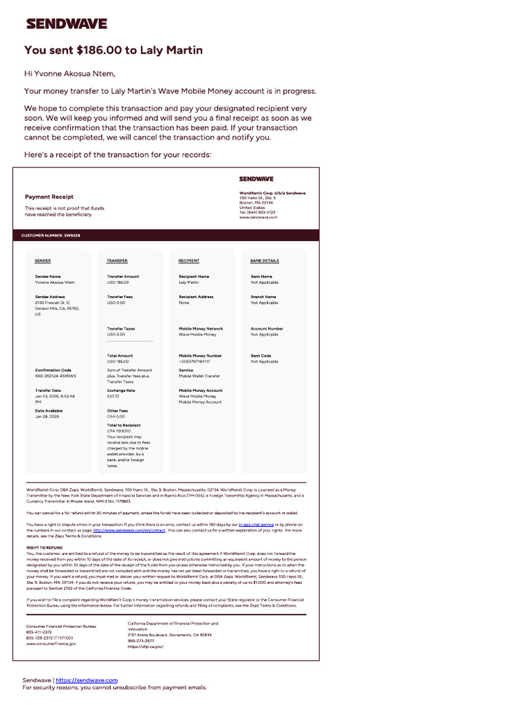 SendwaveReceipt 2026-01-23 | PDF