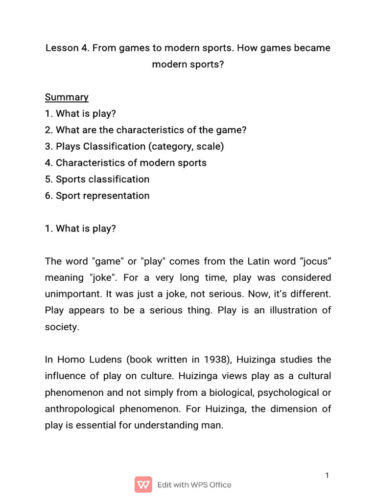S5S6 From Games To Modern Sports | PDF