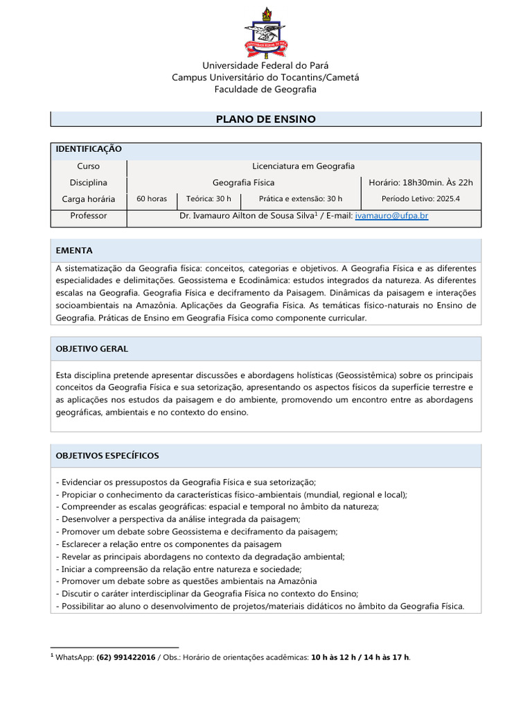Plano de Curso - Geografia fisica | PDF | Geografia | Paisagem